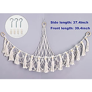 Stuffed Animal Hammock Macrame - Toy Hammock for Stuffed Animals - Stuff Animal Organizer Corner Storage Hanging Fringe - Stuffed Animal Display Holder Net Tassels for Nursery Décor, White (TH-003)