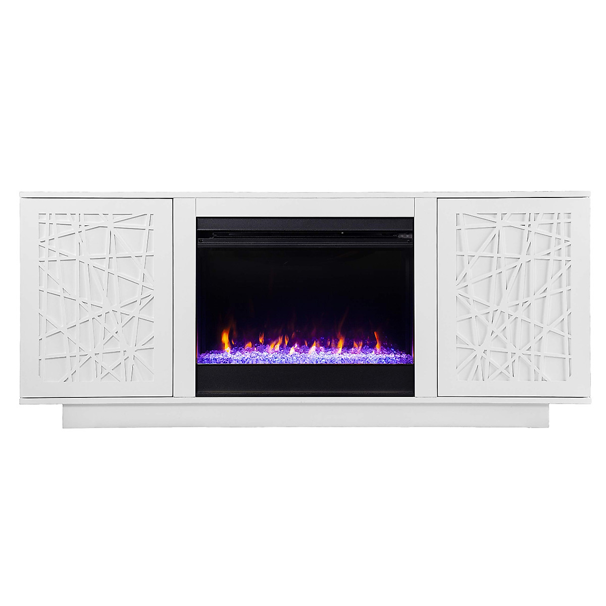 SEI Furniture Delgrave Electric Fireplace TV Stand for TVs up to 56 Inches with Color Changing LED Flame, White