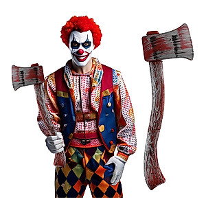 Nicky Bigs Novelties Adult Fake Plastic Bloody Axe Prop - 3 Piece Long Axe Handle Lumberjack Costume Halloween Decoration