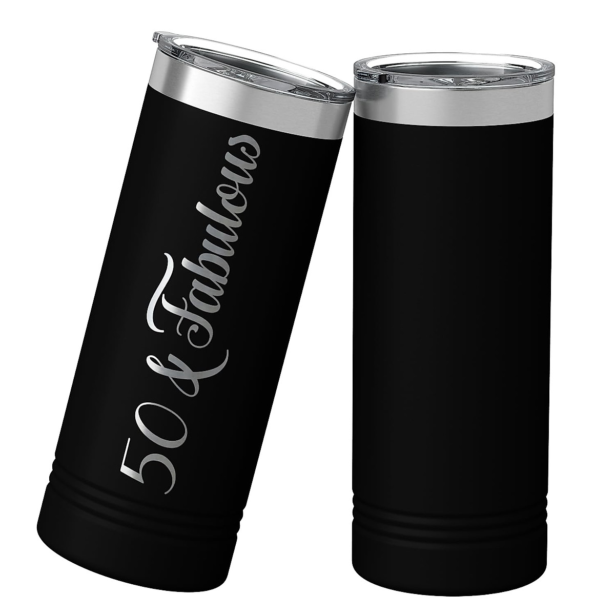 50 & Fabulous 22 oz Skinny Tumbler 50th Birthday Gifts For Women on Black Decorations Funny Present Vacuum Insulated Cup