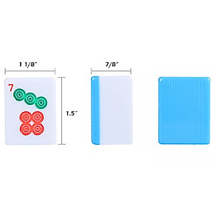 GUSTARIA Chinese Mahjong Set, Mahjong Game Set with 146 Numbered Large Tiles (1.5", Blue), Mahjongg Tiles Set with Brown Carrying Case (Mah Jongg, Majiang)