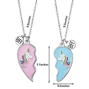 Hicarer 2 Pieces Half Heart Bff Necklace Friend Necklace for Friendship Birthday Gifts (Unicorn Style)