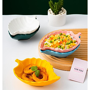 WAIT FLY Creative Leaves Shaped Ceramic Appetizer Plates, Dessert Bowls, Candy Bowls, Salad Bowls, Small Baking Dishes-Set of 2-Green-8 OZ