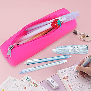 Oyachic Colorful Silicone Pencil Case Cylinder Pencil Pouch Zipper Pencil Bag Aesthetic Pencil Pouch Pen Bag Women Makeup Office Markers Supplies