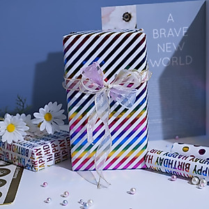 KORSEEN Gift Wrapping Paper Roll, Rainbow Gold Foil Wrapping Paper for Birthday, Party, Holiday - 3 Mini Rolls Birthday Gift Wrap - 17 x 120 Inch Per Roll