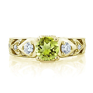 Gem Stone King 18K Yellow Gold Plated Silver Round 6MM Gemstone Birthstone Engagement Ring | Wedding Anniversary Promise Ring For Women | Available In Size 5, 6, 7, 8, 9