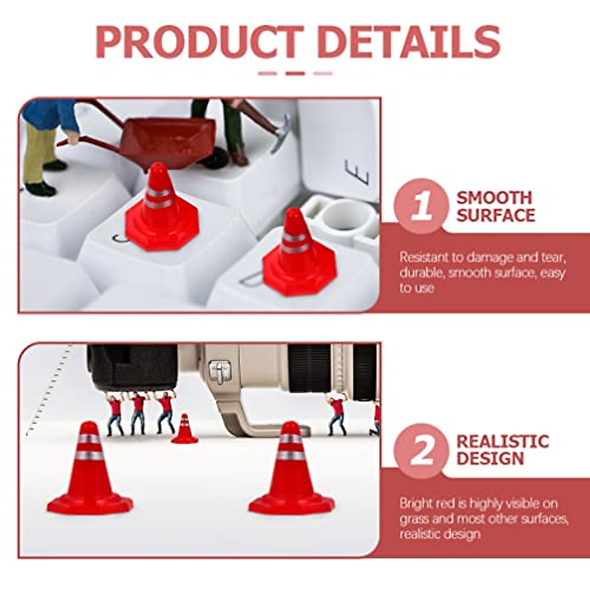iplusmile Kids Toys 15pcs Mini Traffic Cones Miniature Traffic Road Cones Pretend Play Toys Roadblocks Model Simulation Traffic Signs Construction Road Parking Cone for Sand Table Red Miniature Toys
