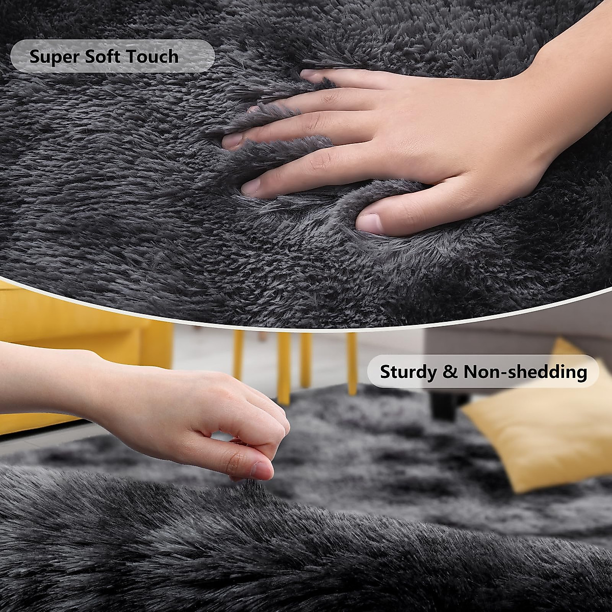 SOANNY Dark Grey Area Rugs for Living Room Bedroom, 4x6 ft Tie-Dyed Shag Lounge Carpet, Fluffy Plush Soft Throw Rug for Kids Room Nursery Indoor Furry Floor Carpets Home Decor