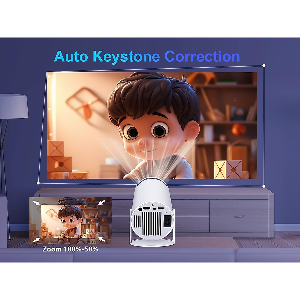 Mini Projector, Magcubic HY300 Auto Keystone Correction Portable Projector, 4K/ 200 ANSI Smart Projector with 2.4/5G WiFi, BT 5.0, 130 Inch Screen, 180 Degree Flip, Round Design, Home Video Projector