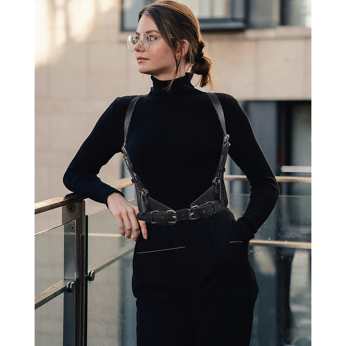 Punk Leather Body Harness for Women, Adjustable Body Chain Belt Rave Party Accessories