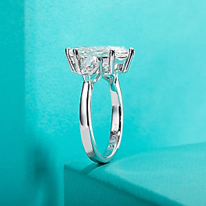 AnuClub Moissanite Engagement Ring, 3ct Marquise Center Stone and 0.5ct Pear Side Stones, D Color Lab Created Diamond, Gemstone, Moissanite