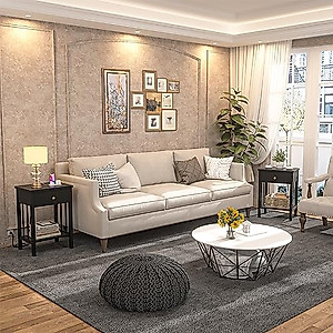 Hoiplu Black Nightstand with Charging Station Set of 2, Bamboo Night Stand Bedside Table with 2 USB Port and Outlet, Real Wood End Table Farmhouse Side Table with Drawer for Bedroom, Living Room