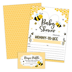 Your Main Event Prints Mom To Bee Baby Shower Invitations, Neutral Yellow Bee Baby Shower Invites with Diaper Raffles Cards, Sprinkle, 20 Invites Including Envelopes