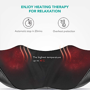 Neck Shoulder Massage with Soothing Heat, Electric Shiatsu Back Massager 3D Deep Tissue Kneading Massagers for Full Body Muscle Pain Relief Relax, Christmas Birthday Gift, Black