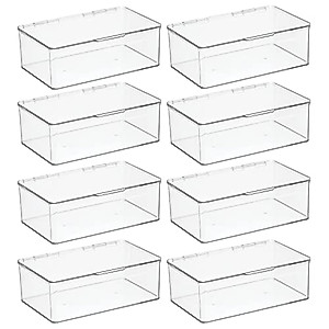 mDesign Plastic Playroom and Gaming Storage Organizer Box Containers with Hinged Lid for Shelves or Cubbies, Holds Small Toys, Building Blocks, Puzzles, Markers, Controllers, or Crayons, 8 Pack, Clear