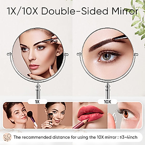 KEDSUM 1X/10X Magnifying Makeup Mirror, 8 Inch Large Table Mirror with Stand, Personal Makeup Mirror with Magnification, Double Sided Vanity Mirror with 360° Rotation, Detachable Base