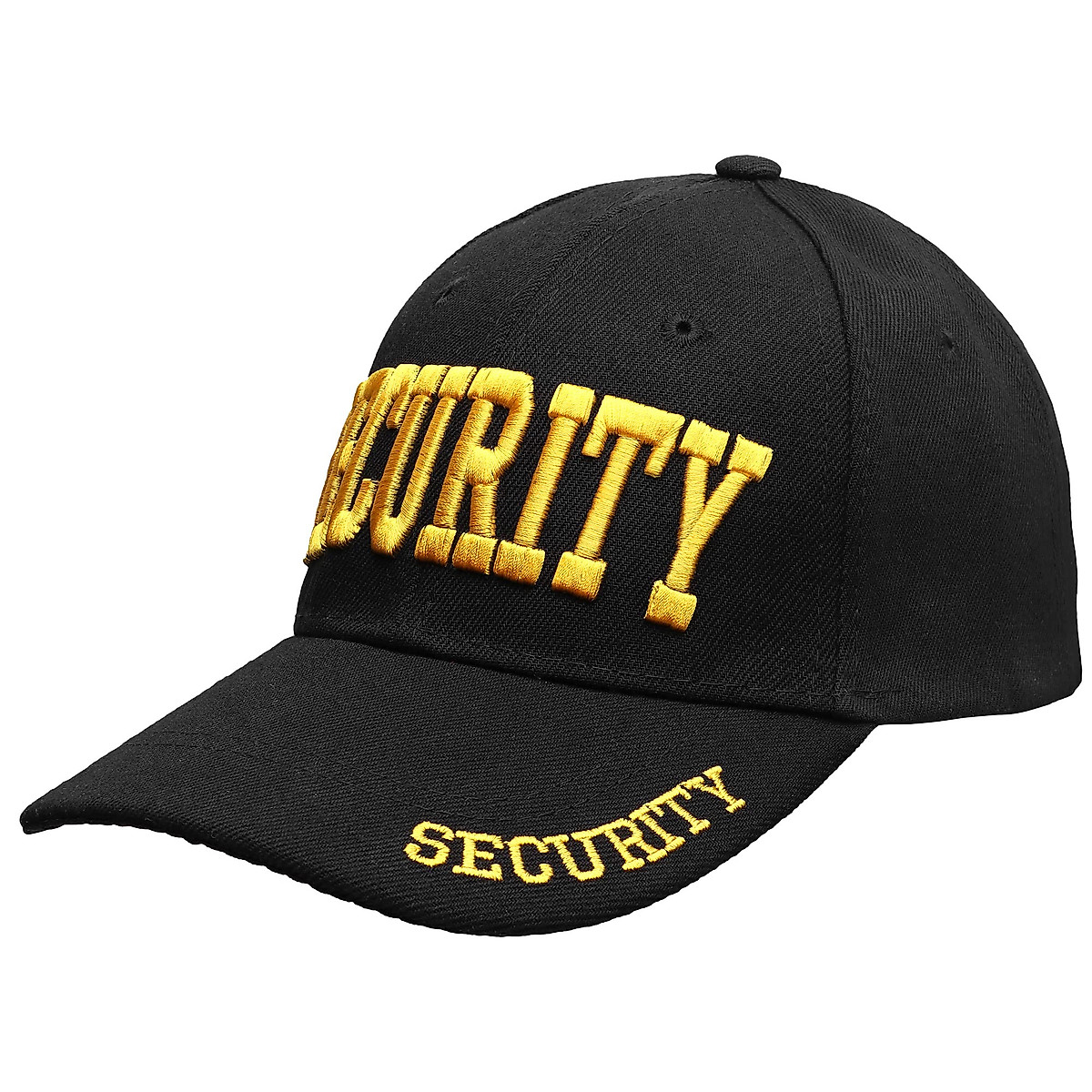 Wholesale 48-Pack Security Hat Baseball Cap - Gold or White Embroidery Security Front, Bill & Back - Adjustable Size - Gold