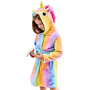 Doctor Unicorn Soft Unicorn Hooded Bathrobe Sleepwear - Unicorn Gifts for Girls (Rainbow, 7-9 Years)