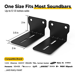 Soundbar Mount Wall Brackets - Easy to Install Anti-Drop Universal Sound bar Mounts under TV, Speaker Shelf Mounting Holder for Samsung, Bose, Vizio, LG, Sony, JBL, Polk, Roku, Sonos, Onn, TCL