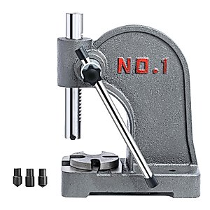 CXRCY Arbor Press 1 Ton Round Ram, Cast Iron Heavy duty Upgraded Manual Arbor Press 1 Ton, 5.5" Maximum Height, Desktop Arbor Press, Metal Punch Press Machine for Stamping Bending Forming Stretching