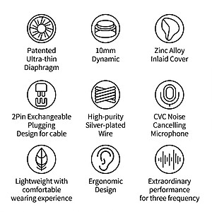 CCA CRA+ in Ear Monitor Earphone, Patented Ultra-Thin Diaphragm Dynamic Driver IEM, Clear Sound & Deep Bass, Wired Earbuds with Tangle-Free Removable Cord