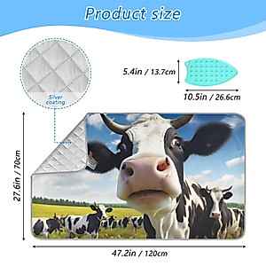 GOODOLD Funny Cow Ironing Mat Portable Travel Ironing Pad for Washer,Dryer,Table Top, Iron Board Alternative Cover, Large Heat Resistant Ironing Blanket