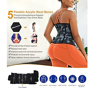 TrainingGirl Women Waist Trainer Cincher Corset Tummy Control Workout Sweat Band Slimmer Belly Belt Weight Loss Sports Girdle (Camo, Large)