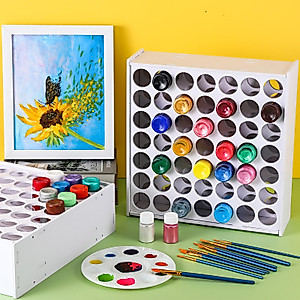 Hicarer 2 Pcs 49 Holes Craft Paint Storage Organizer Vertical Paint Rack Stand Wall Mounted Paint Holder Rack Removable Paint Organizer Box 2oz Paint Bottle Organizer for Art Supplies Painting