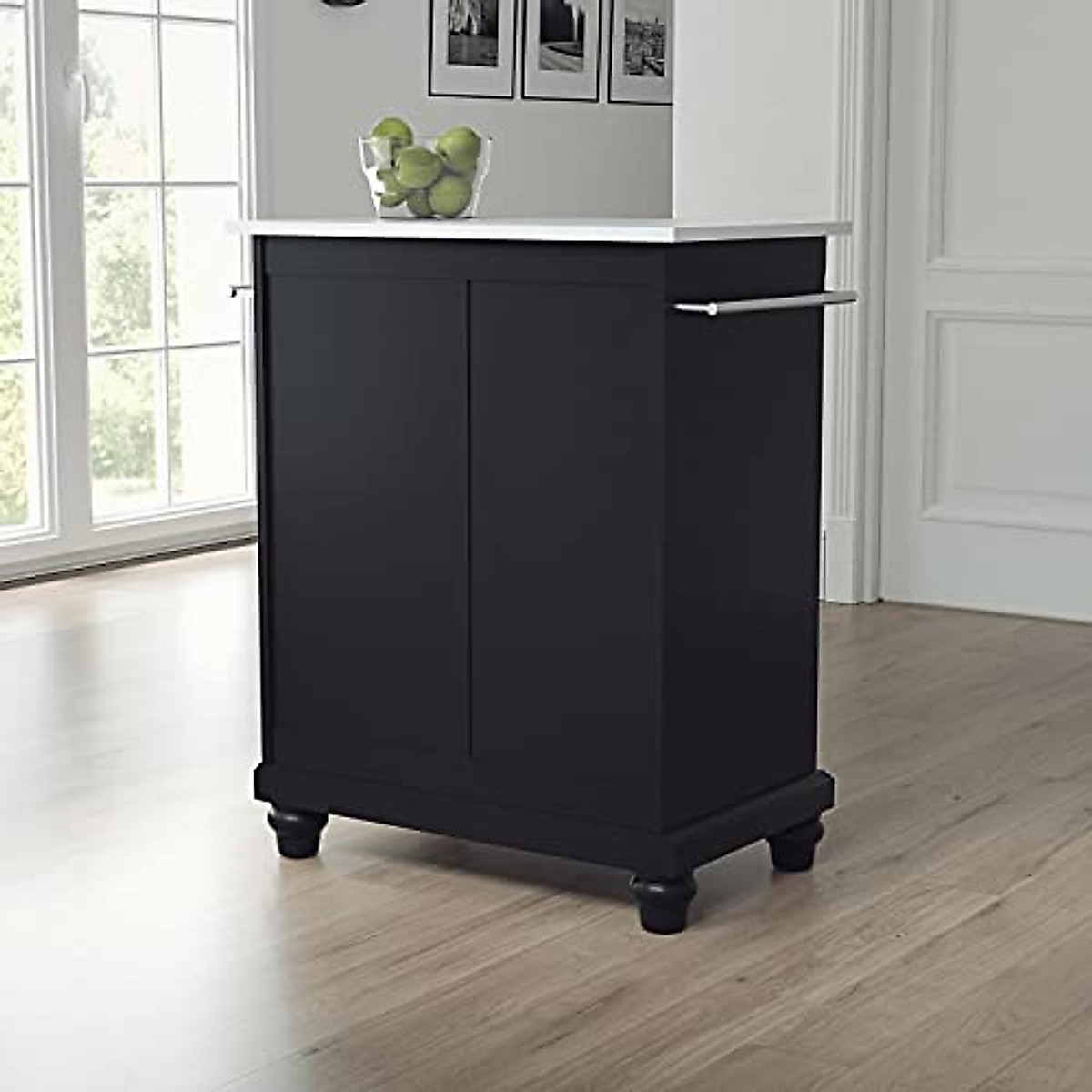 HomeStock French Fabulous Stone Top Portable Kitchen Island/Cart Black/White