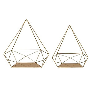 Kate and Laurel Prouve Decorative Geometric Multi-use Metal Wall Display Shelves, Gold, 2 Piece Set