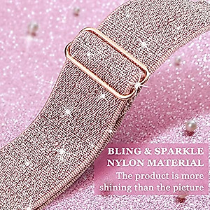 Bling Nylon Stretchy Bands Compatible With Apple Watch Bands 38mm 40mm 41mm For Women Girls, Adjustable Braided Loop Sport Bands For iWatch Series 8 7 6 SE 5 4 3 2 1, 6 Pack Sparkly Shiny Black Pink