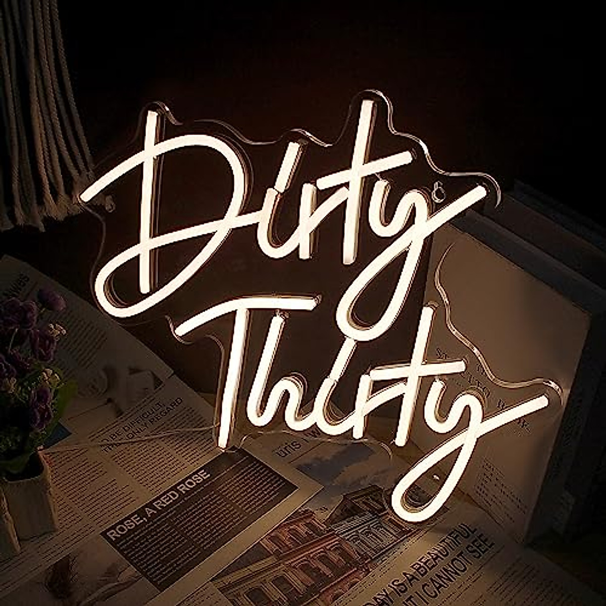 GUAN-O Dirty Thirty Neon Sign Led Wall Neon Signs 30 Birthday Party Neon Lights Dimmable Letters Night Light For Bedroom Home Bar Girls Room Club Pub Store Hotel Wall Decor USB Sign
