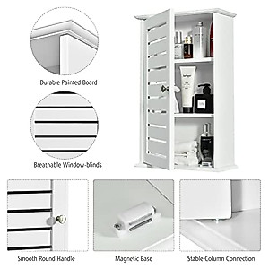 Bathroom Cabinet Wall Mount with Door and Adjustable Shelf, 14"x22" Wooden Medicine Cabinet Over Toilet Storage Wall Hanging Cabinets for Bathroom, Bedroom, Kitchen, Laundry Room (White)
