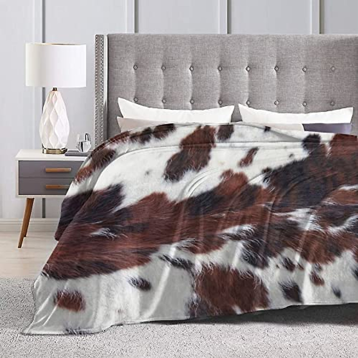 Brown Cow Blanket Cow Print Throw Blanket, Lightweight Flannel Fleece Blankets with Cow Print for Couch (Fleece Cow Blanket for Adult Kid 3, 80"x60")