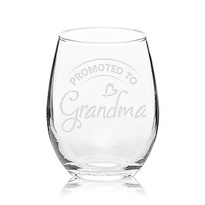 Veracco Promoted To Grandma Surprise Pregnancy Announcement Stemless Wine Glass Funny Birthday Mother's Day Gift For New Mom (Clear, Glass)