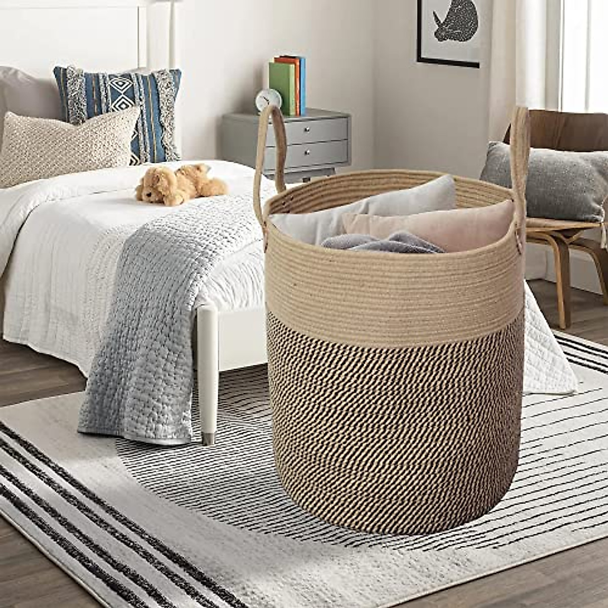 Jute Laundry Hamper Large Woven Rope Storage Basket with Handles 20' Height Tall 83L,Laundry Basket Decorative Basket for Living Room,Pillows,Clothes, 18'Wx20'H