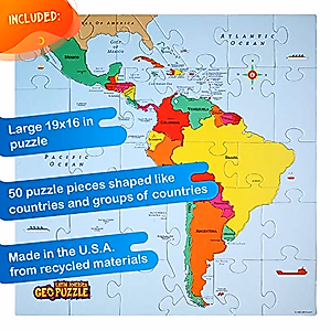 GeoToys — GeoPuzzle Latin America — Educational Kid Toys for Boys and Girls, 50 Piece Geography Jigsaw Puzzle, Jumbo Size Kids Puzzle — Ages 4 and up