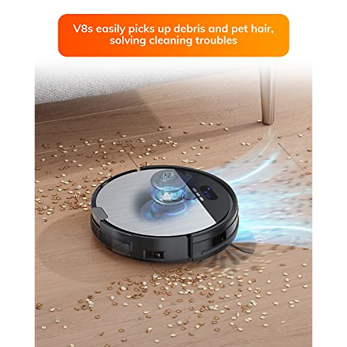 ILIFE V8s Robot Vacuum and Mop Combo, Big 750ml Dustbin, Enhanced Suction Inlet, Zigzag Cleaning Path, LCD Display, Schedule, Self-Charging Robot Vacuum Cleaner, Ideal for Hard Floor and Pet Hair.