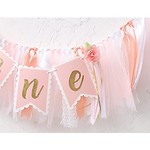 Rpvod Pink Floral 1st Birthday High Chair Banner - Lightweight, Hand Wash Only, 10 x 80 inches, Best Birthday Gift for Girls/Women/Babies