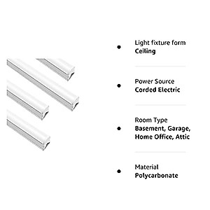 LightingWill LED T5 Integrated Fixture 3FT, Daylight White 6000~6500K, 14W, Linkable LED Shop Light, LED Ceiling Light and Under Cabinet Light,Corded Electric with Built-in ON/Off Switch, 4 Pack