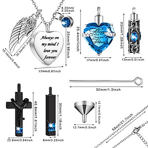 Fumete 5 Pcs Urn Necklace for Ashes Keepsake Cremation Heart Cross Cubic Jewelry for Ashes Stainless Steel Memorial Locket Ashes Keepsake Necklace for Women Men Loved Ones, 5 Styles (Lake Blue)