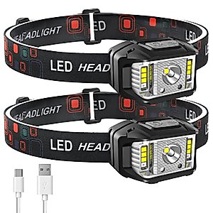 Headlamp Rechargeable,JNDFOFC 1200 Lumen Super Bright Motion Sensor LED Head Lamp flashlight, 2 PACK Waterproof Headlight with White Red Light,14 Modes Head Lights for Outdoor Camping Fishing Running