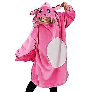 Psjtcygj Axolotl Wearable Blanket Sweatshirt Sherpa Oversized Hoodie TV-Blanket with Sleeves and Pockets for Adults Men Women Teens One Size Fits All