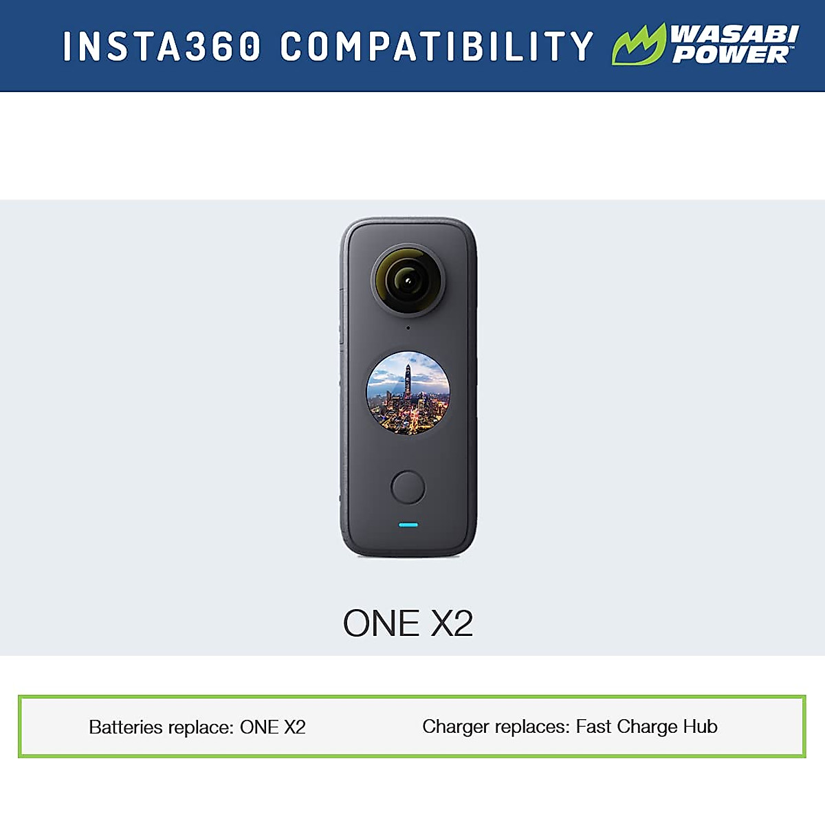 Wasabi Power Insta360 ONE X2 Battery (2-Pack) and Dual USB Charger Base Bundle Compatible with Insta360 ONE X2 Camera (Not Waterproof)