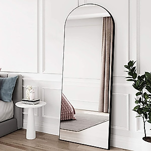 KIAYACI Full Length Floor Mirror with Standing Holder Large Wall Mounted Mirror Hanging Horizontal/Vertical Leaning Agaist Wall Bedroom Dressing Mirror Aluminum Alloy Frame (Black, 65" x 22")