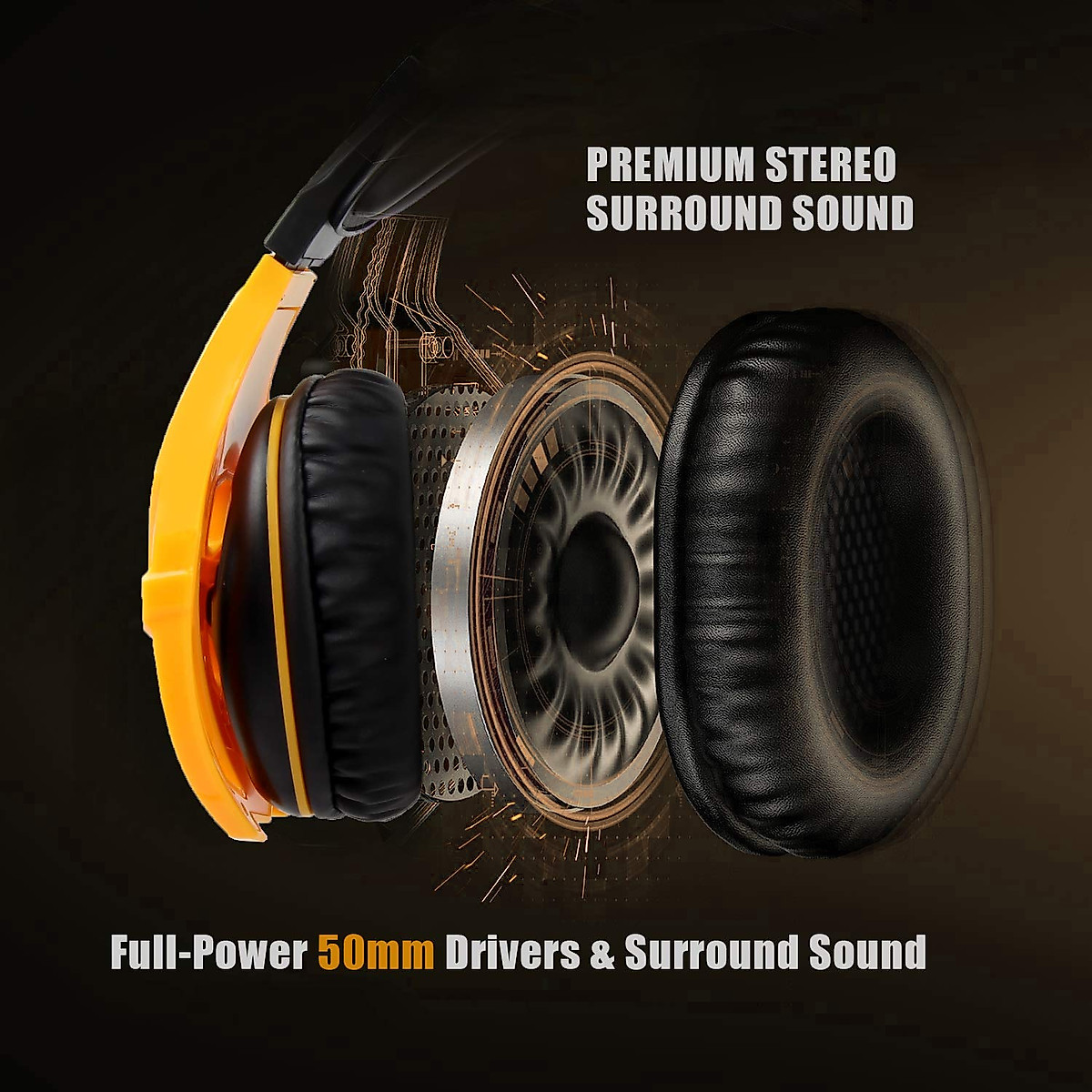 LETTON Gaming Headset L7 Updated 3.5mm Multi-Platform Stereo Sound PC, Over-Ear Gaming Headphones with Mic Compatible with New Xbox one PS4 PC Laptop Mac iPad iPod(Black&Yellow)