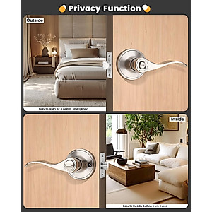 Gobrico 10 Pack Privacy Keyless Door Handles in Satin Nickel, Interior Bath and Bed Door Lever, Drop Style Heavy Duty Brushed Nickel Door Knobs