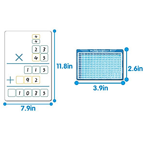 Set of Dry Erase Multiplication and Division Practice White Board, 8" x 12" 2-Digits Mathematics Board with a 4" x 2.5" Multiplication Chart Board for Kids Students, Classroom and Home.