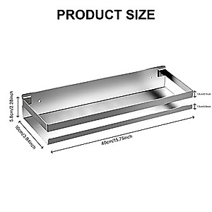 Merkaunis Stainless Steel Bathroom Shelf Bathroom Shower Shelf Bath Kitchen Shower Caddy Rack Rustproof Metal Storage Floating Shelves Wall Mounted Rectangular Shelf 15.75 Inch