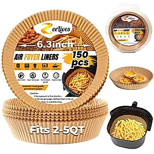 Ninja Air Fryer Liners Disposable 6.3 inch (Fits 2-5 QT) – 150 Pcs Air Fryer Disposable Paper Liner, Airfryer Paper Liners for Air Fryer Basket Water-proof & Oil-proof for Frying & Cooking